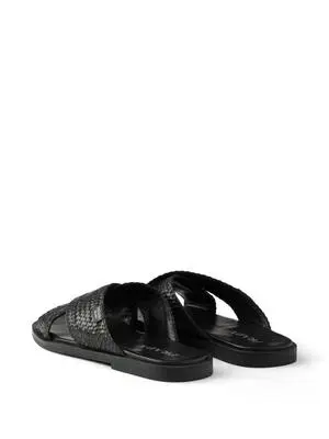 Prada Woven Leather Crisscross Slides - Black