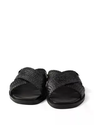 Prada Woven Leather Crisscross Slides - Black