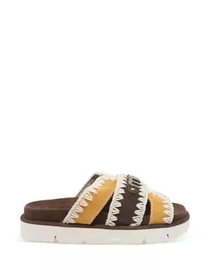 Mou Bio Crochet-trim Logo-plaque Sandals - Brown
