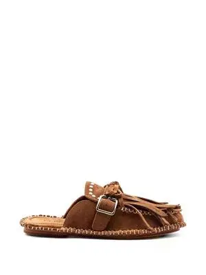 Elena Iachi Fringing Stud Mules - Brown