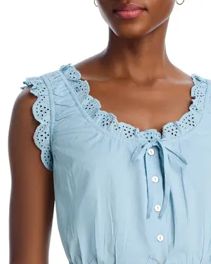 Aqua Eyelet Trimmed Top