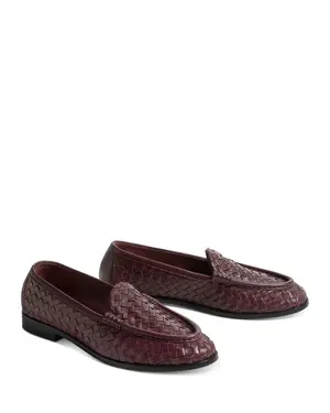 Bottega Veneta Silenzio Woven Leather Loafers - Brown