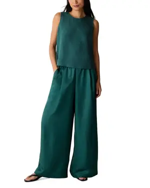 Eileen Fisher High Waisted Pleated Wide Leg Trousers