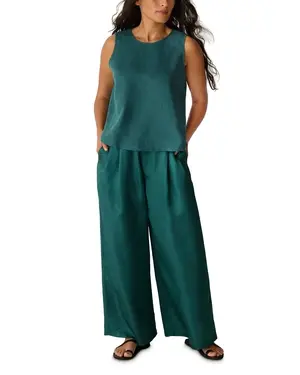 Eileen Fisher High Waisted Pleated Wide Leg Trousers
