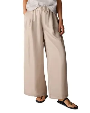 Eileen Fisher High Waisted Pleated Wide Leg Pants - Wheat
