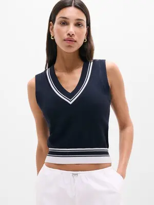 Athleta Seamless Sweater Vest - Eclipse/white