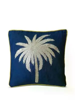 LES-OTTOMANS Palm-tree Embroidered Cushion - Blue