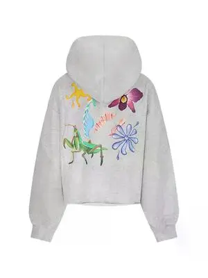 Off-White Graphic Print Cropped Hoodie - Grey