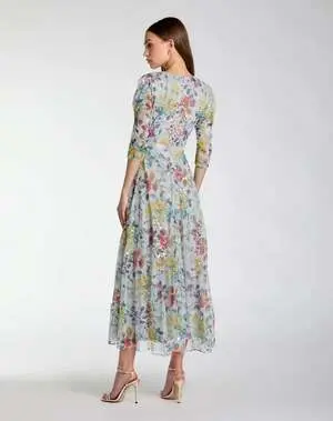 Mac Duggal Floral Midi Dress With 3/4 Sleeves