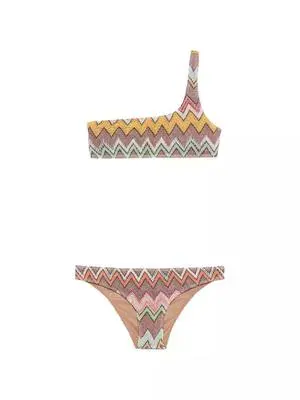 Missoni Zigzag One-Shoulder Bikini Brown