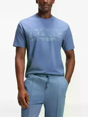 BOSS Logo-artwork T-shirt In Stretch Cotton - Blue