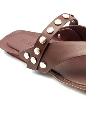 Elena Iachi Studded Leather Sandals - Brown