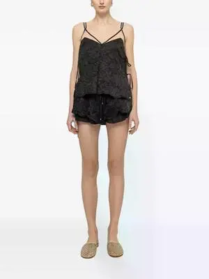 NISSA Crinkle-effect Mini Shorts - Black