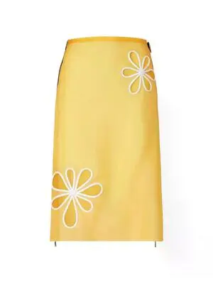 Fendi Floral Appliqué Zip Detail Midi Skirt - Yellow