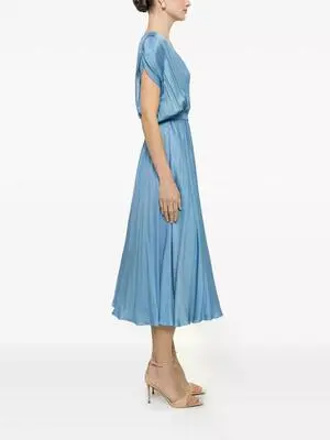 NISSA Belted V-neck Midi Dress - Blue