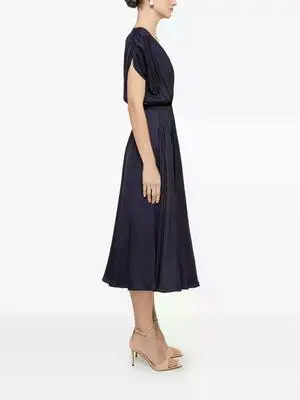 NISSA Belted V-neck Midi Dress - Blue