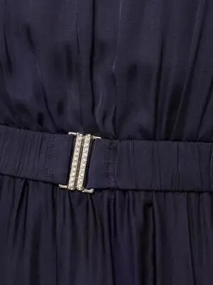 NISSA Belted V-neck Midi Dress - Blue