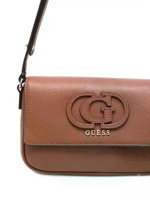 Guess Isola Logo Leather Shoulder Bag - Brown