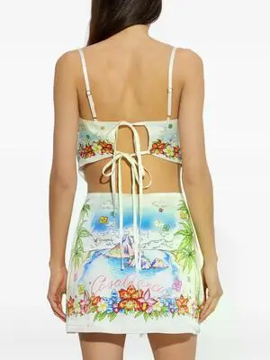 Casablanca Printed Silk Self-tie Top - White