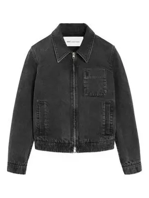AMI Paris Denim Zipped Jacket With De Coeur Embroidery