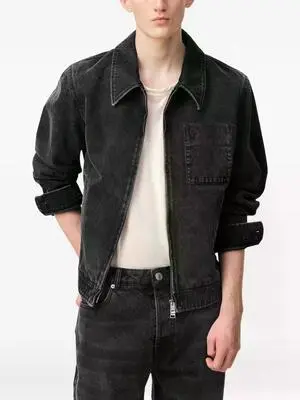 AMI Paris Denim Zipped Jacket With De Coeur Embroidery
