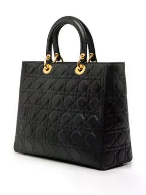 Dior 2001 Large Lambskin Cannage Lady Satchel - Black