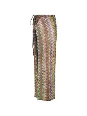 Missoni Long Pareo Skirt In Lamé With Macro Zigzag Pattern - Brown