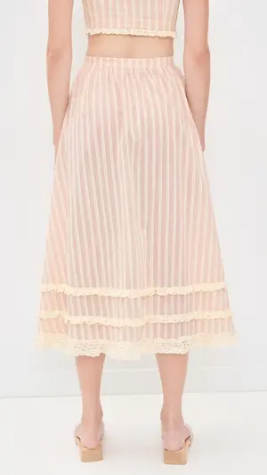 For Love & Lemons Naomi Midi Skirt With Lace Trim