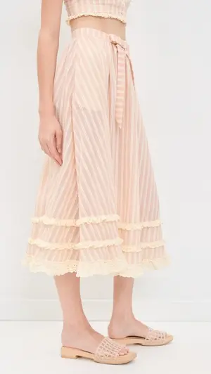 For Love & Lemons Naomi Midi Skirt With Lace Trim
