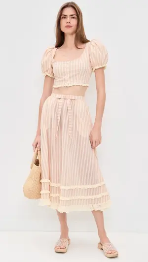For Love & Lemons Naomi Midi Skirt With Lace Trim