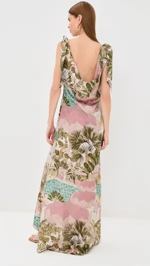 ISLA & WHITE Nelda Maxi Dress Tropical Print Silk
