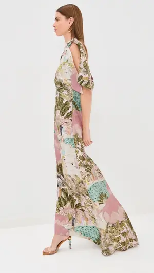 ISLA & WHITE Nelda Maxi Dress Tropical Print Silk
