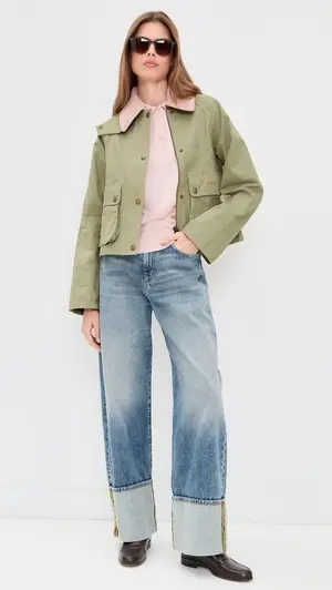 Barbour Cropped Beadnell Casual Jacket - Bleached Olive/ancient