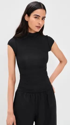 THE LINE BY K Reese Mock Neck Top - Black