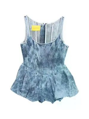 MARQUES' ALMEIDA Pleated Acid Wash Top - Blue