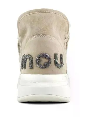 Mou Glitter Logo Embellished Knit Trim Sneakers - Neutrals