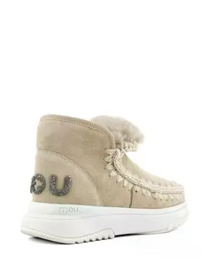 Mou Glitter Logo Embellished Knit Trim Sneakers - Neutrals