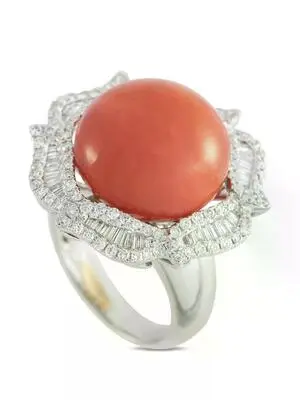 LB EXCLUSIVE 18k White Gold Diamond And Coral Ring
