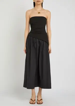 Staud Nia Strapless Midi Dress - Black