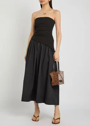 Staud Nia Strapless Midi Dress - Black