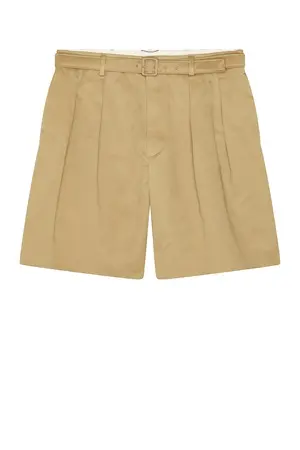 Saint Laurent Pleated Twill Shorts - Camel