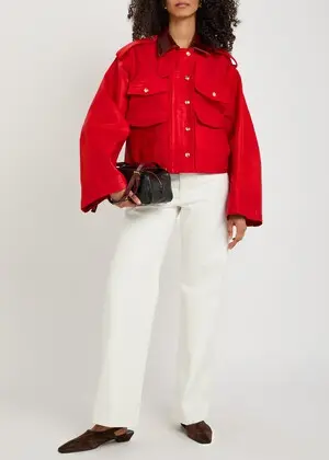 RÙADH Leather Collar Waxed Canvas Jacket - Red