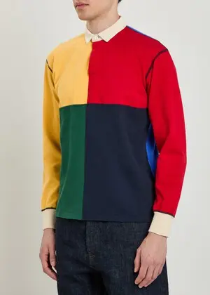 DRAKE'S Colour-blocked Cotton Rugby Top - Multicoloured 1