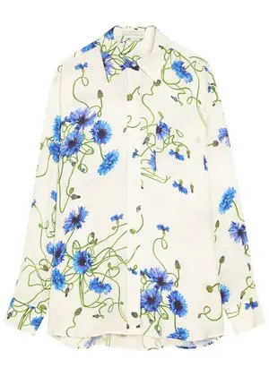 Stella McCartney Floral Print Textured Satin Shirt - White