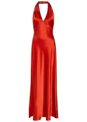 REFORMATION Daniela Halterneck Silk Dress - Red