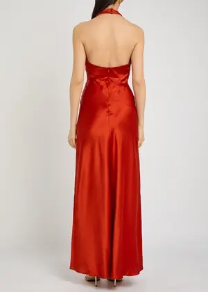 REFORMATION Daniela Halterneck Silk Dress - Red