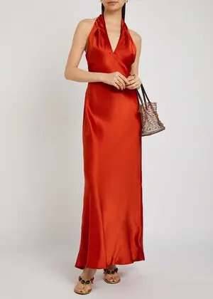 REFORMATION Daniela Halterneck Silk Dress - Red