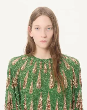 Valentino Garavani Embellished Chiffon Top With Sequin Embroidery - Green/multicolour