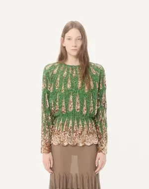 Valentino Garavani Embellished Chiffon Top With Sequin Embroidery - Green/multicolour