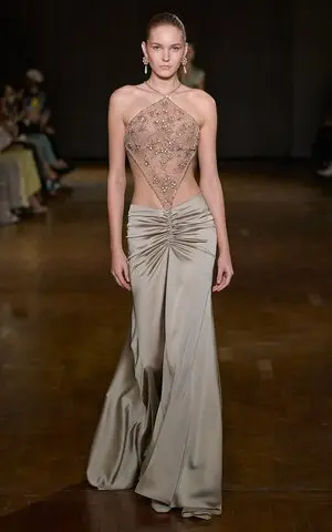GEORGES HOBEIKA Cutout Ruched Maxi Dress - Neutral